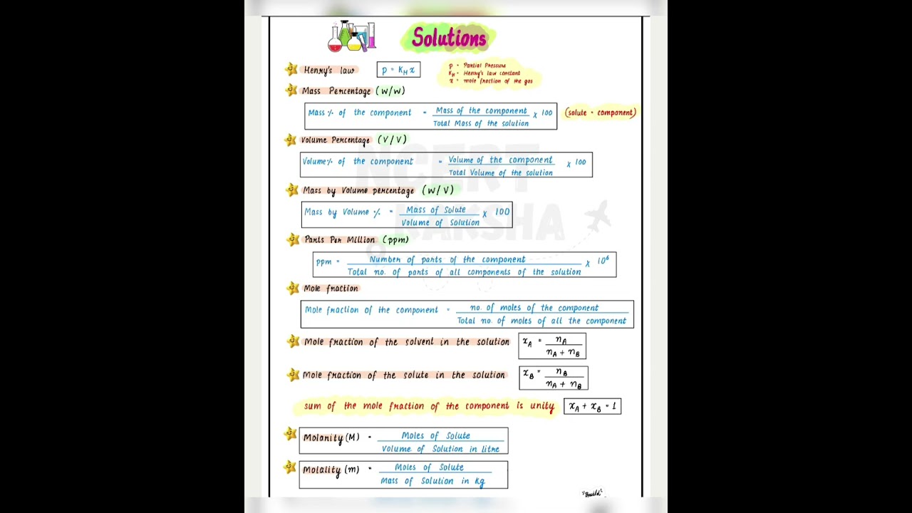 Chemistry class 12 /chapter - Solution formula sheet #neet #trending #ncert #subscribe for more ❤️