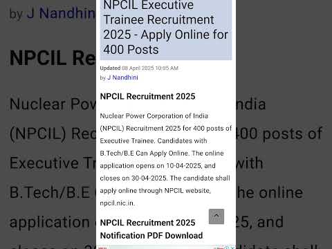 NPCIL RECRUITMENT 2025# 400post #npcil #jobsearch #2025 #jobvacancies #jobalert