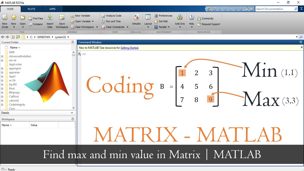 How to find max & min value in large data set matrix in MATLAB |  MATLAB TUTORIAL