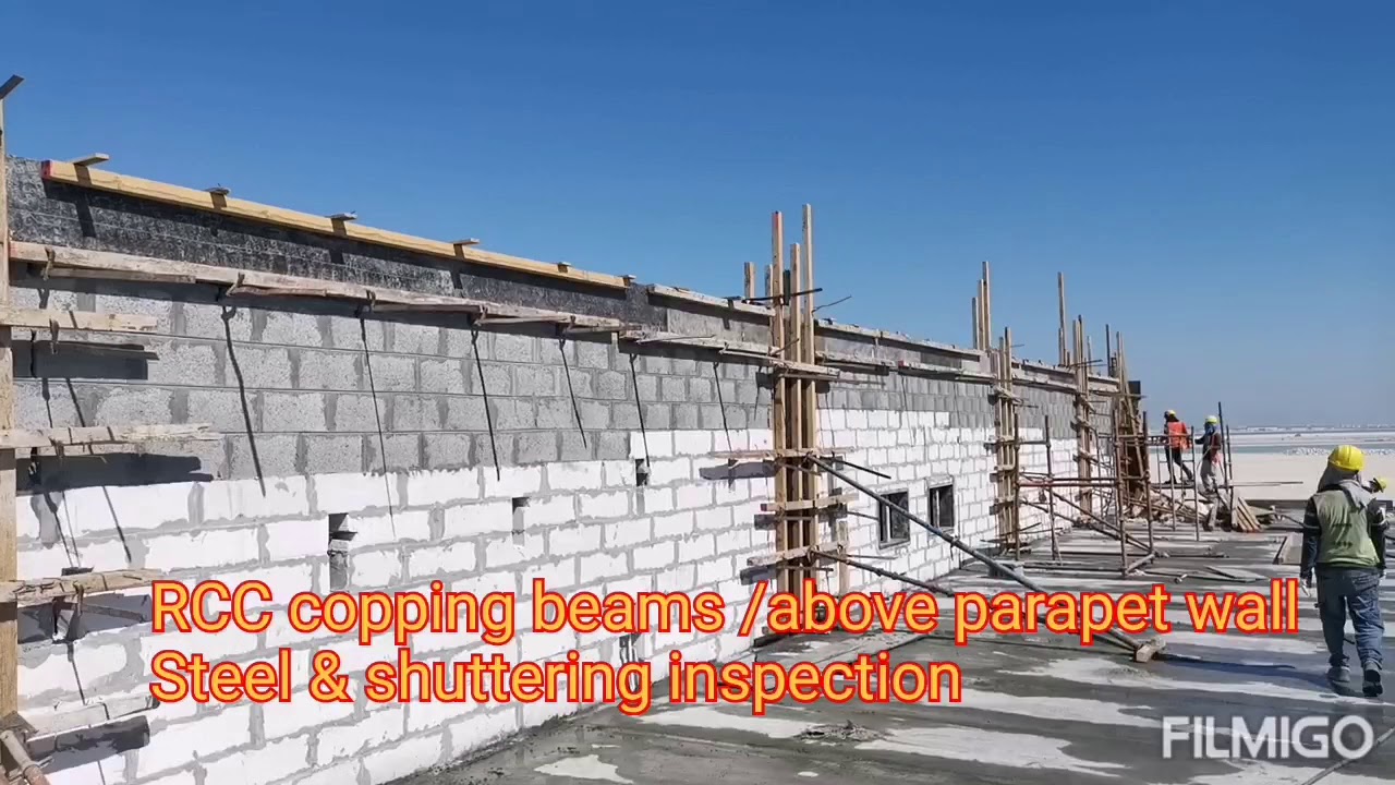 Copping beam above parapet wall