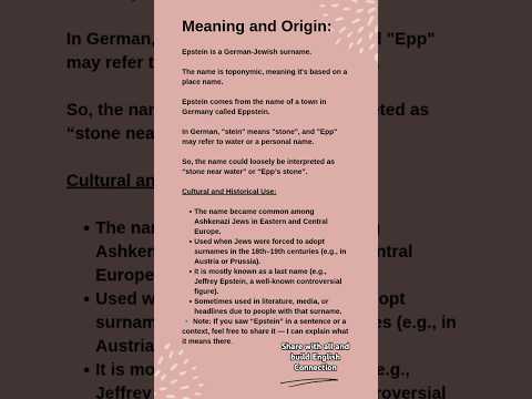 Epstein #meaning #english #wordorigin #surnamehistory #didyouknow #wordoftheday #englishfacts #shots