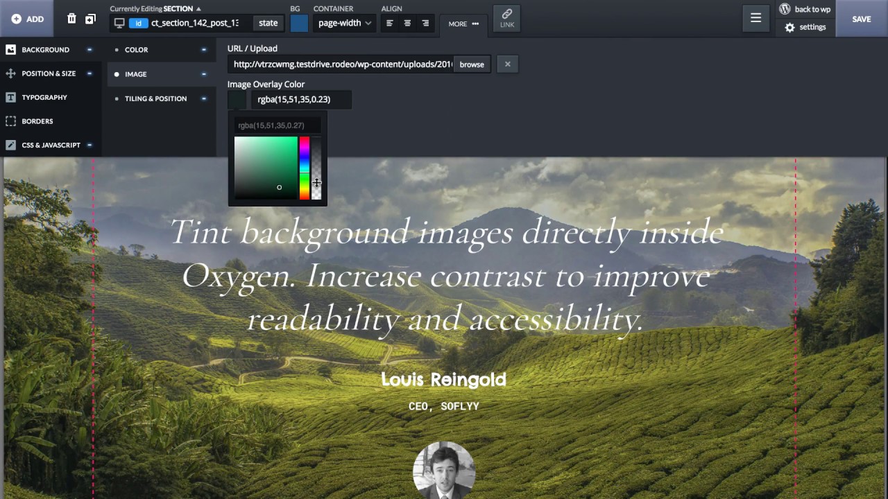 Oxygen - Visual Website Design, Inside WordPress