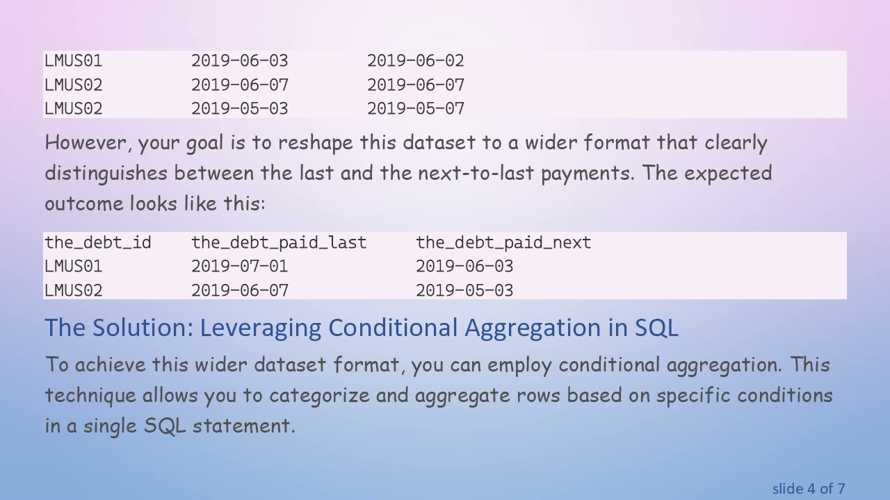 Unlocking SQL Prowess: Transforming Datasets in PostgreSQL Using Conditional Aggregation