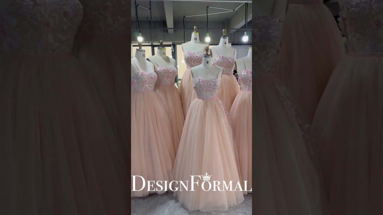 trendy 3D flowers peach dresses