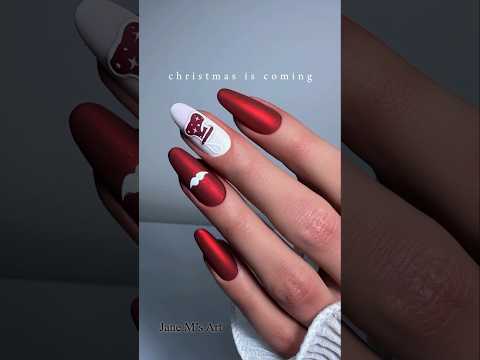 Matte Red Christmas Chrome Nails #christmas #nails #nailart