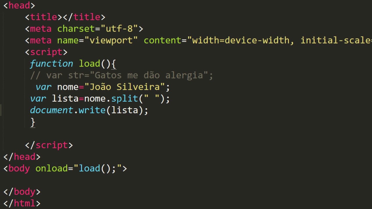 Utilizando split(); e join(); em JavaScript exemplo