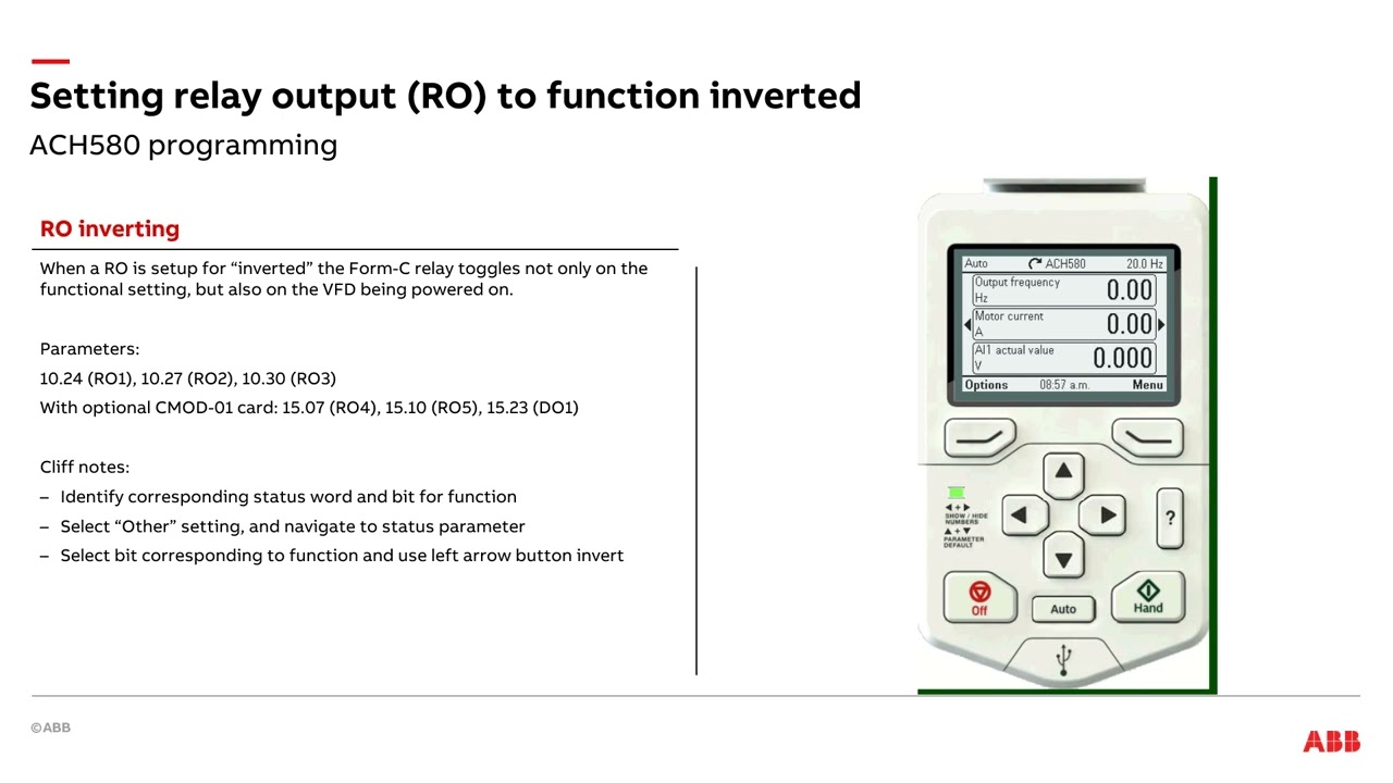 Inverting a Relay Output on ACH580