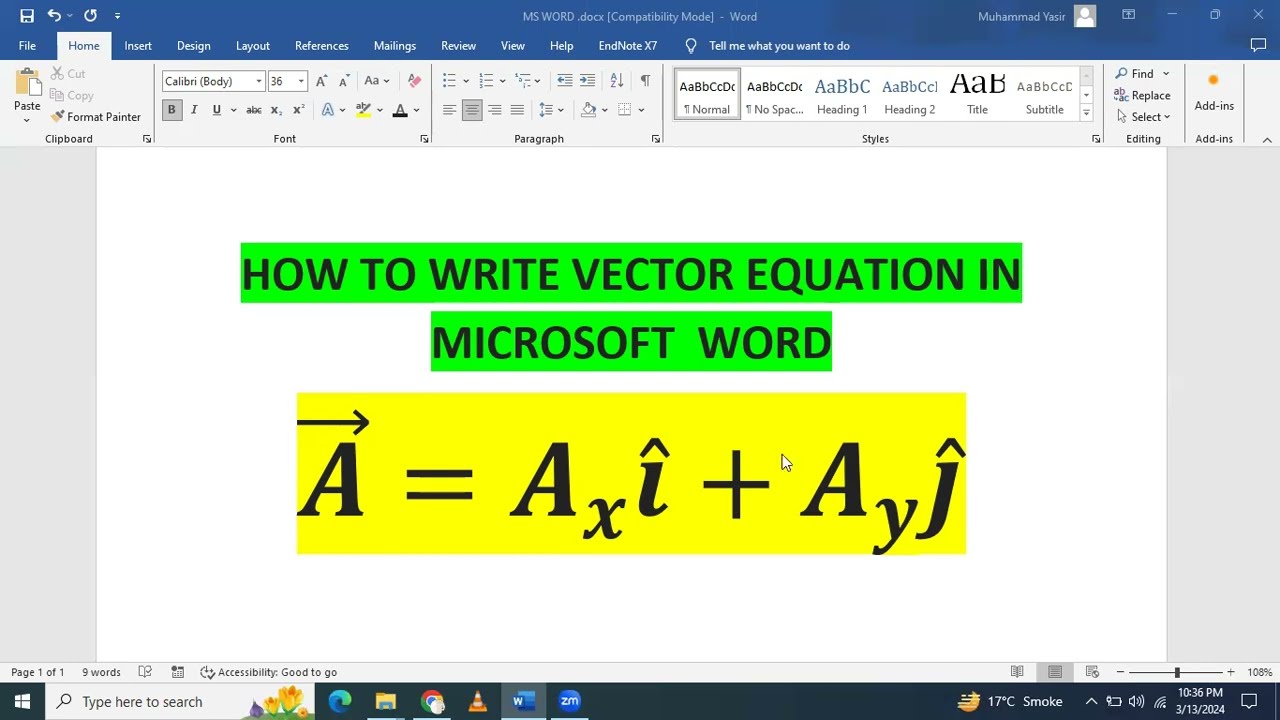 How to write vector equation in microsoft word document | Microsoft Word Skills