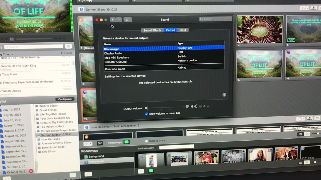 Correct Settings for Sound on the ProPresenter Computer