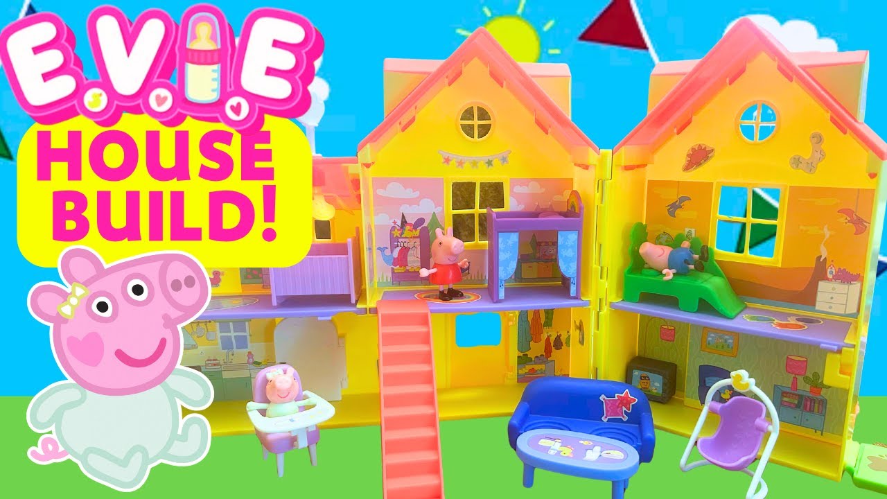 Peppa Pig Tales Toys! Family House Playset Build with George, Mummy, Daddy Pig and BABY EVIE