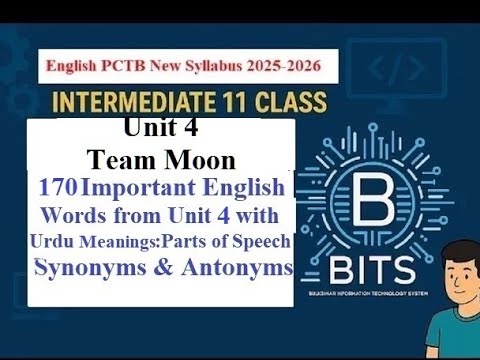 170 Important English Words | Unit 4: Team Moon: Urdu Meanings| Synonyms | Antonyms |Parts of Speech