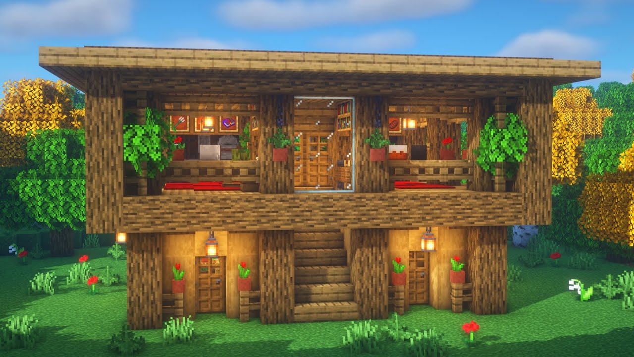 Minecraft: How to Build a Wooden Modern House | Survival Starter House ...