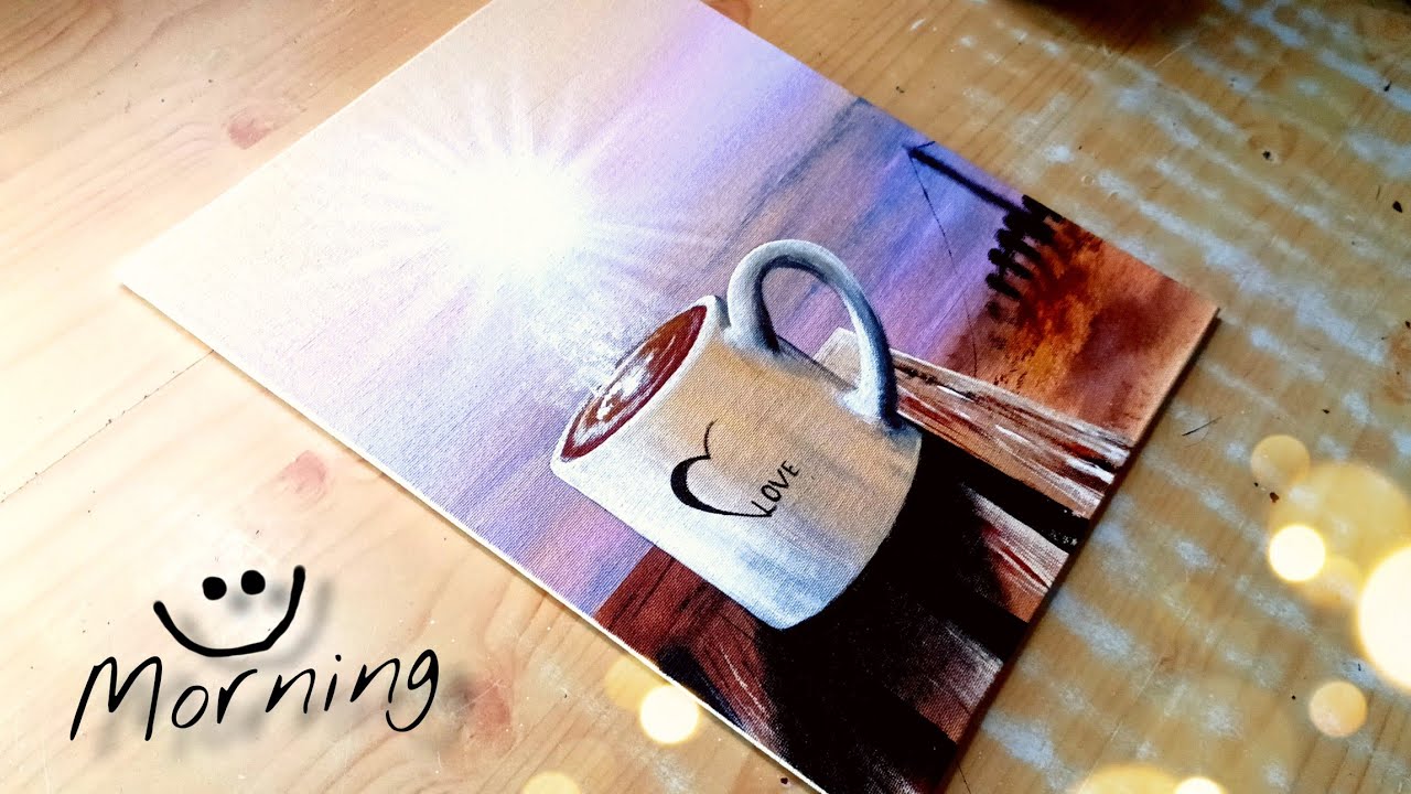 Good Morning With Coffee ☕/ Acrylic Sunrise Painting / Painting Tutorial / Easy Sunrise Landscape