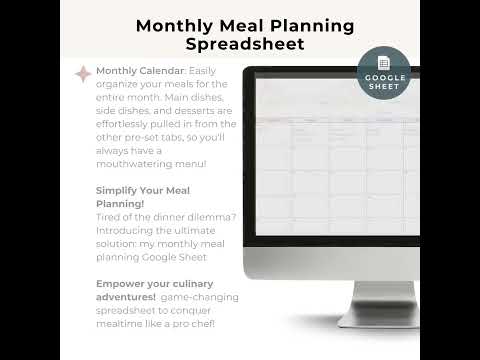 Google Sheets Meal Prep Meal Plan Spreadsheet Downloadable Monthly Meal Planner Template Dinner