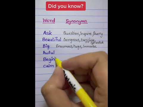 Synonyms of words: Ask, Beautiful, Big, Awful, Begin and Calm.