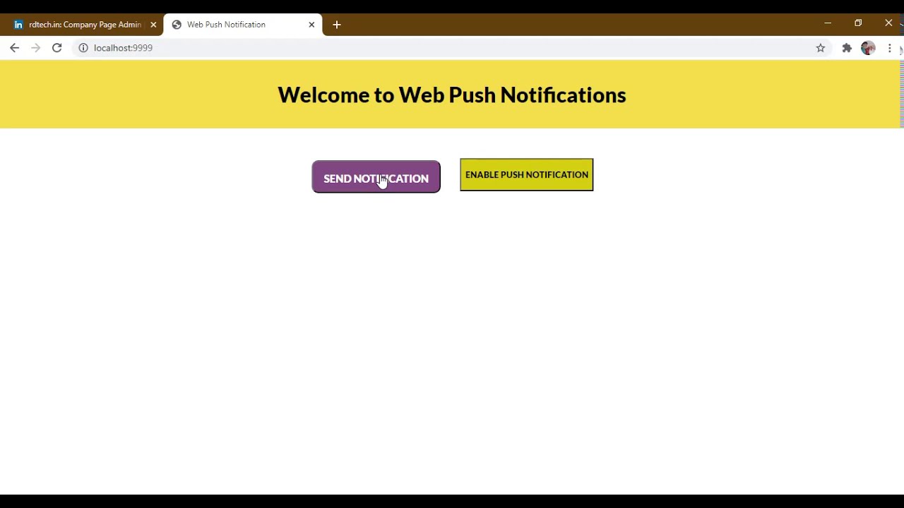 Testing a Push Notification Service Created using a Service Worker.