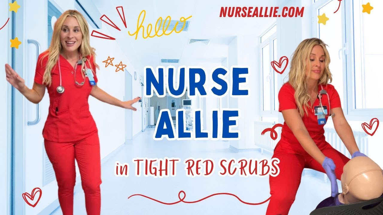 🍎 Nurse Allie | Tight Red Scrubs #nurse #blonde #clinic #AllieRae