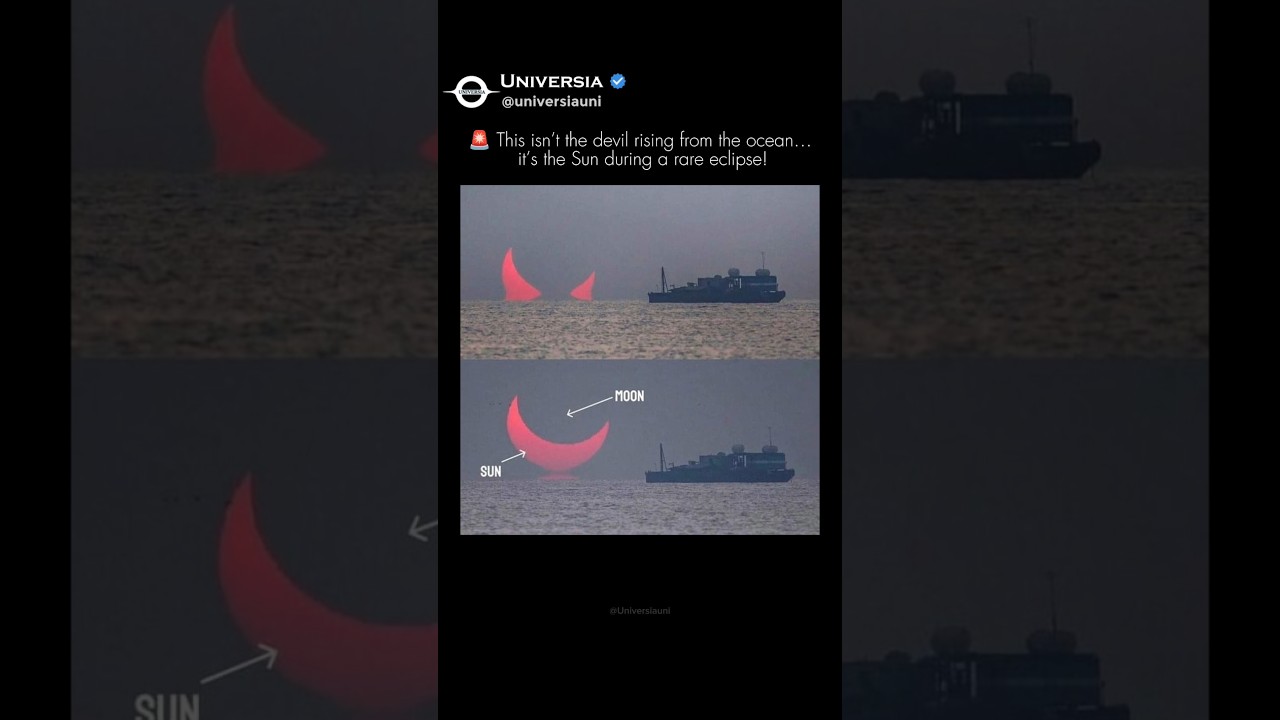 Devil Horns Sun? 🌒 Rare Solar Eclipse at Sunrise Explained!