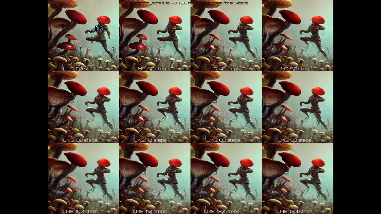 Deforum Animation - LMS 20-130 Steps Comparison