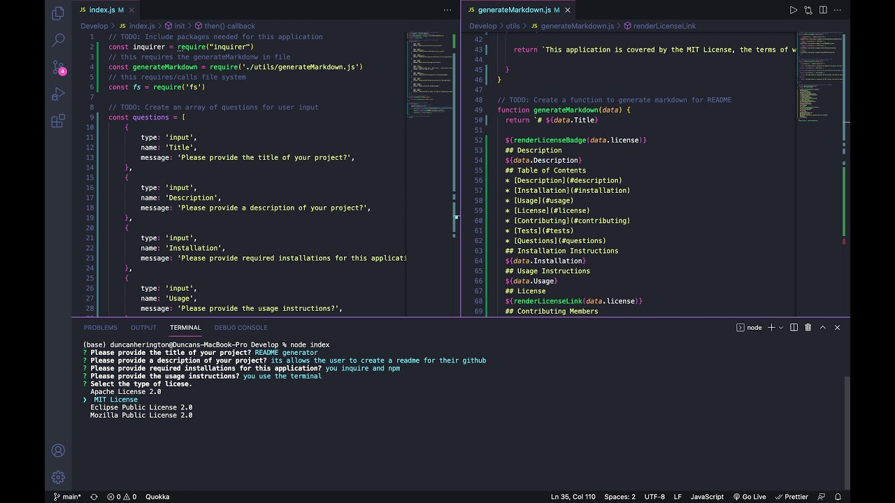 README generator built with node.js