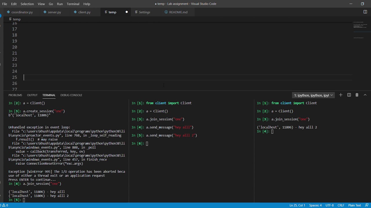 Group chat application, client-server-coordinator architecture