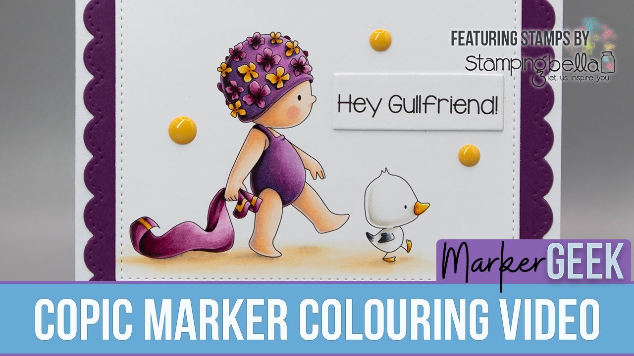 Copic Marker Colouring Stamping Bella Beach Bundle Girl with a Seagull rubber stamp set
