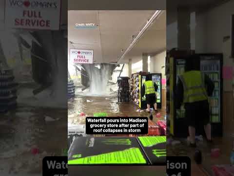 Waterfall pours into Madison grocery store after partial roof collapse