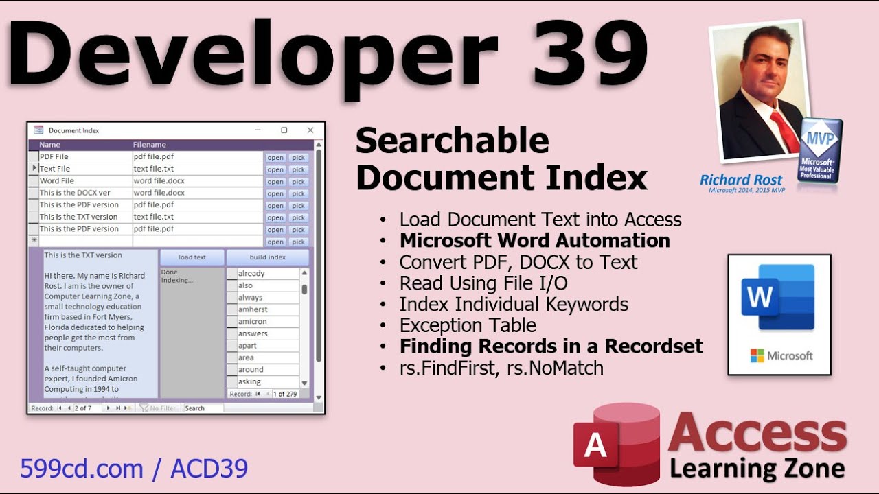 Microsoft Access Developer 39. Searchable Document Index, Microsoft Word Automation, DOC, PDF to TXT