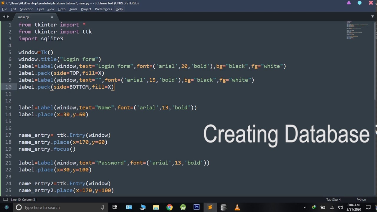 Saving data in database with Python Tkinter Tutorial