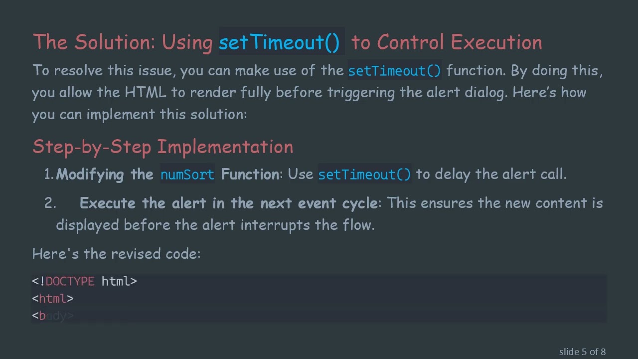 How to Show HTML Elements Before an Alert Dialog in JavaScript
