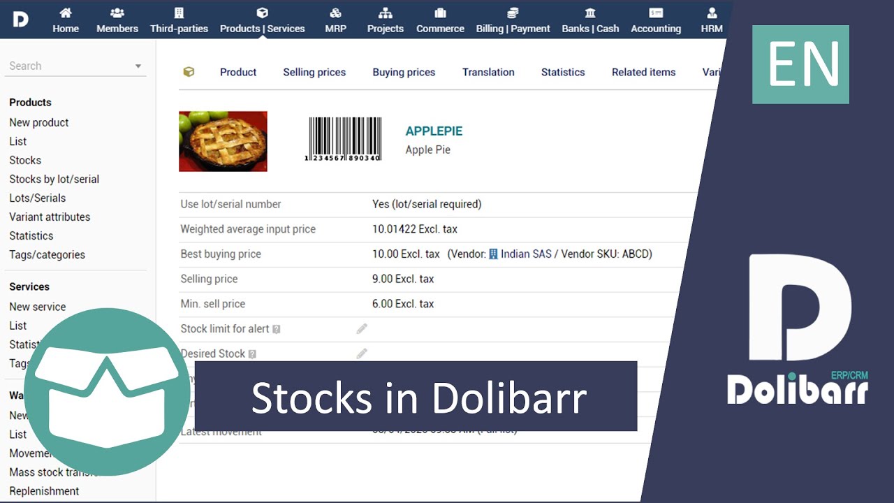 Tutorial 12 - EN - Stocks in Dolibarr ERP CRM