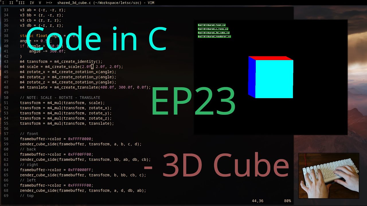 ASMR Code in C - Render 3D Cube (EP22)