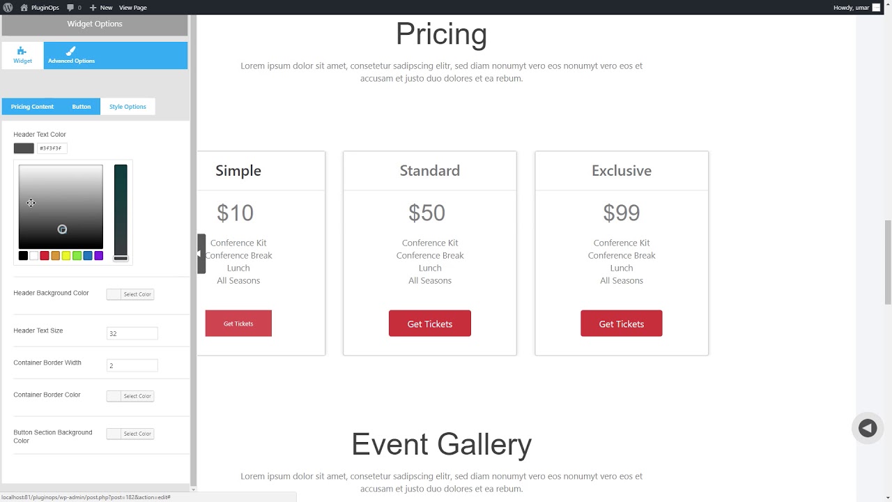 PluginOps Page Builder - Pricing Table Widget