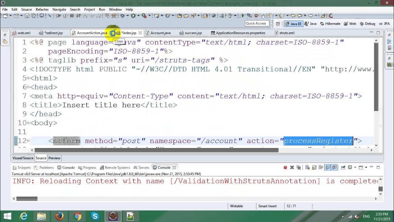 Validation in Struts 2 Annotations