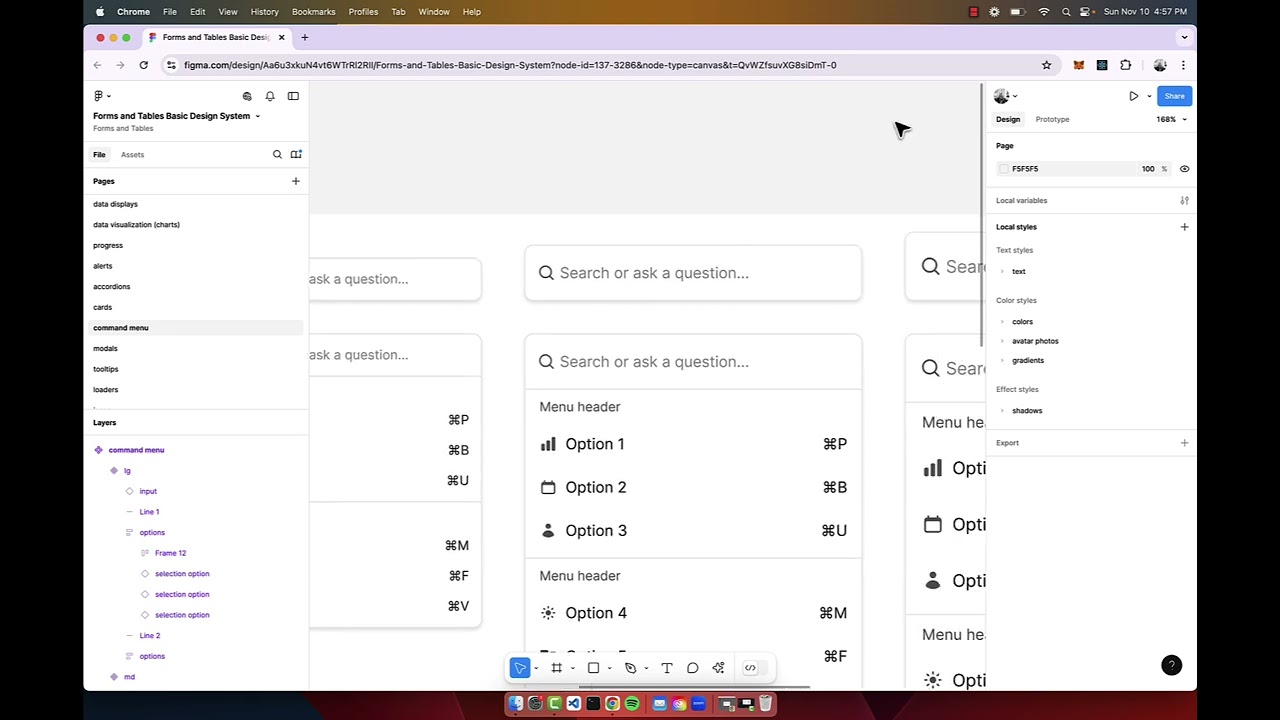 Command menu component - Forms & Tables design system