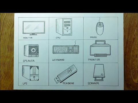 Computer parts drawing easily/Computer chart drawing/How to draw desktop computer parts