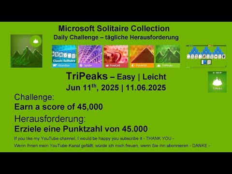 Solitaire Daily Challenges | TriPeaks - Easy | Jun 11th, 2025