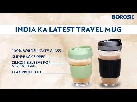2 GREAT Travel Mugs | On the go Glass Mugs with Silicon Holder | Borosil