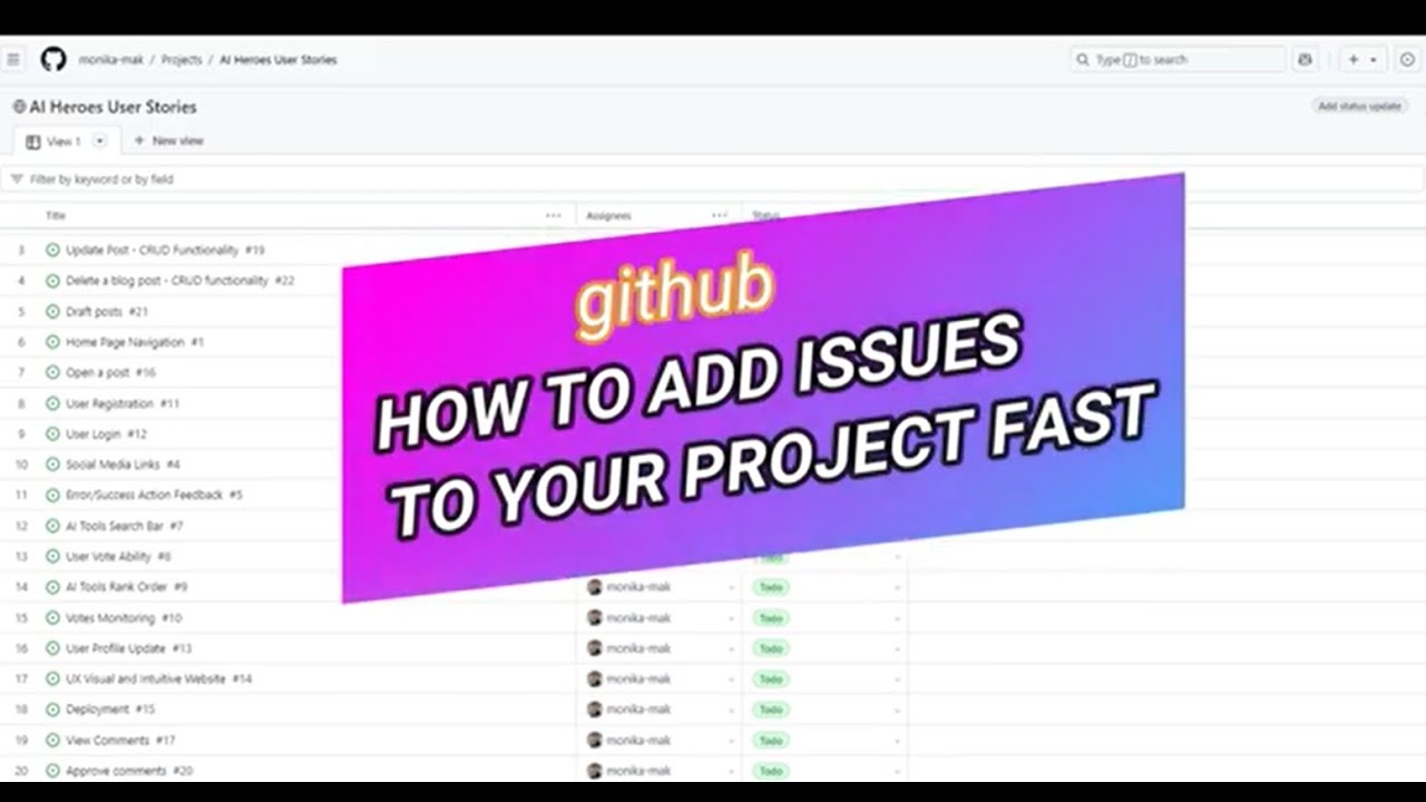 How to generate GITHUB PROJECT ISSUES FAST