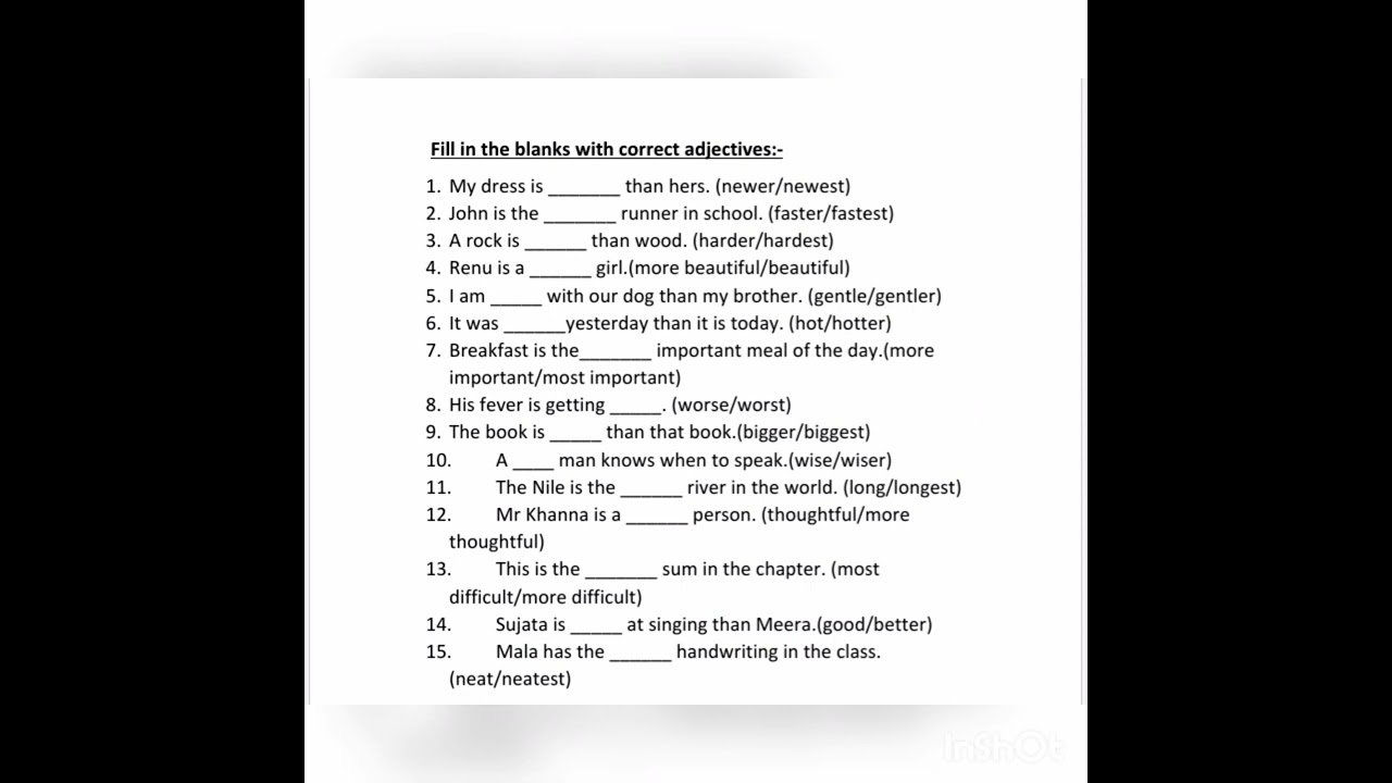 Worksheet of #Adjectives Degrees of Comparison #LET'S PRACTISE GRAMMAR