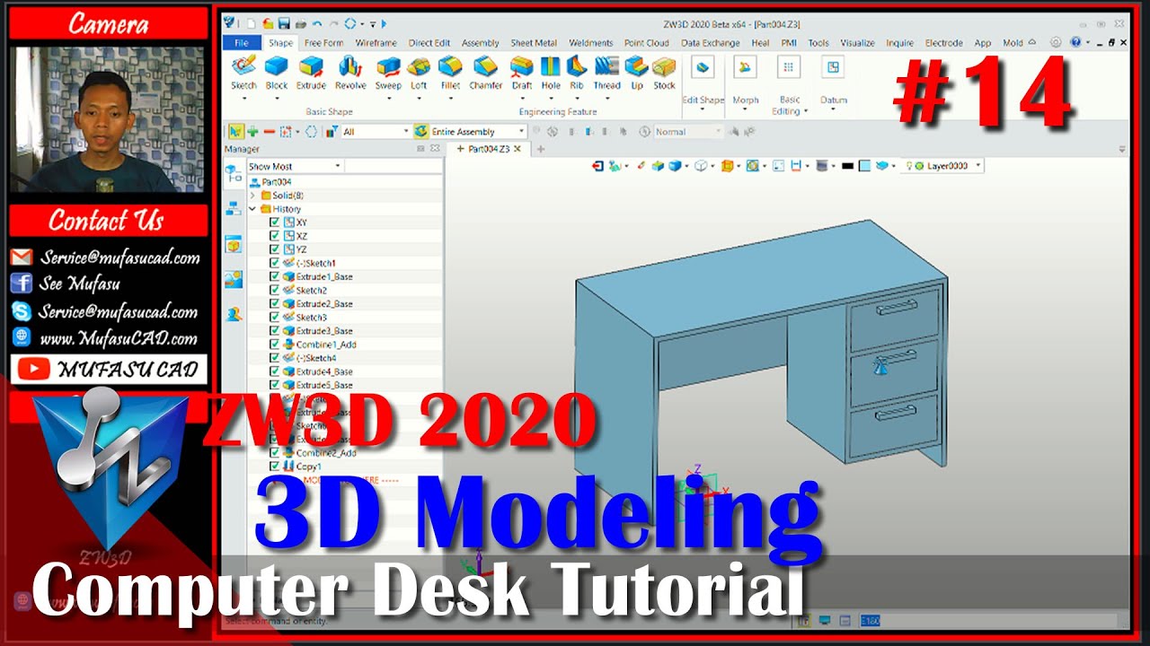 #14 ZW3D 2020 Modeling Computer Desk Tutorial For Beginner