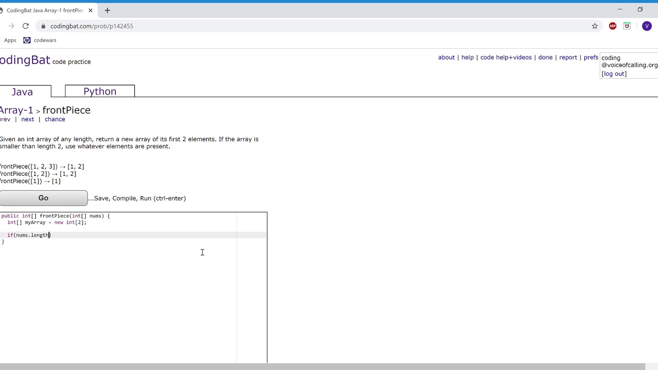 Array-1(frontPiece) Java Tutorial || codingbat.com