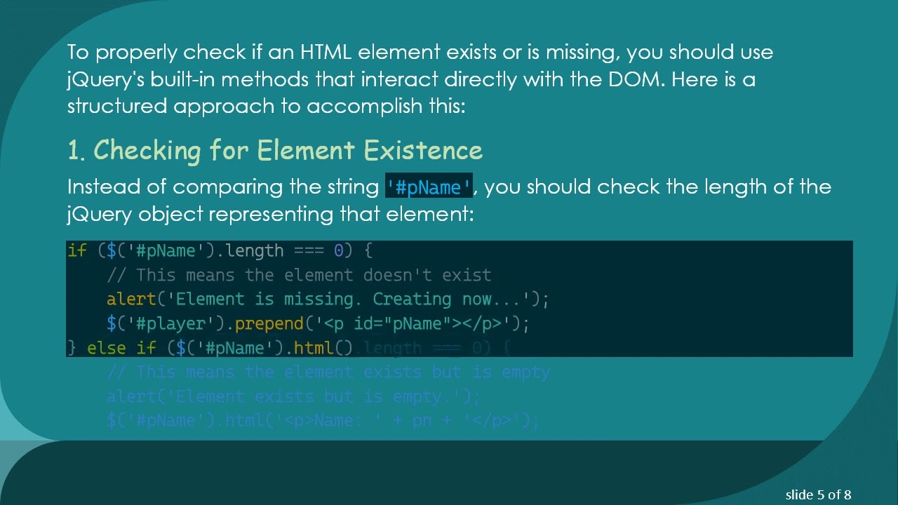How to Dynamically Check for HTML Elements with jQuery and Avoid Undefined or Null Issues