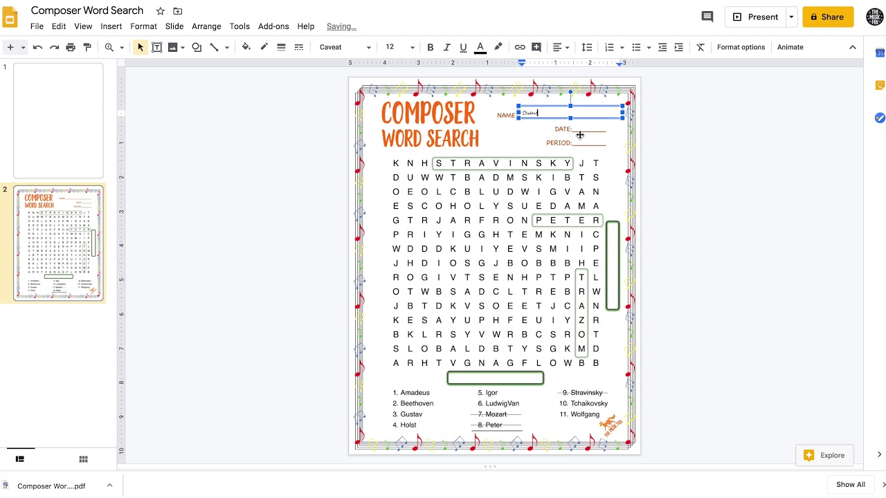 Word Search instructions on a computer