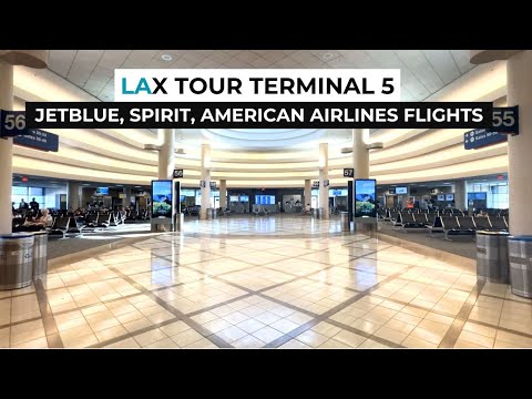 LAX TERMINAL 5 WALKING TOUR 4K | American Airlines, JetBlue, and Spirit Flights Los Angeles Airport