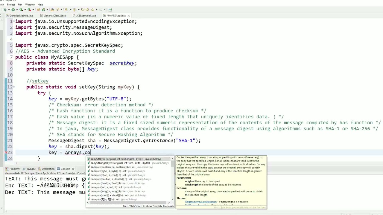 Java AES Cryptography Example | Java Encryption Decryption Example | JCA and JCE Example
