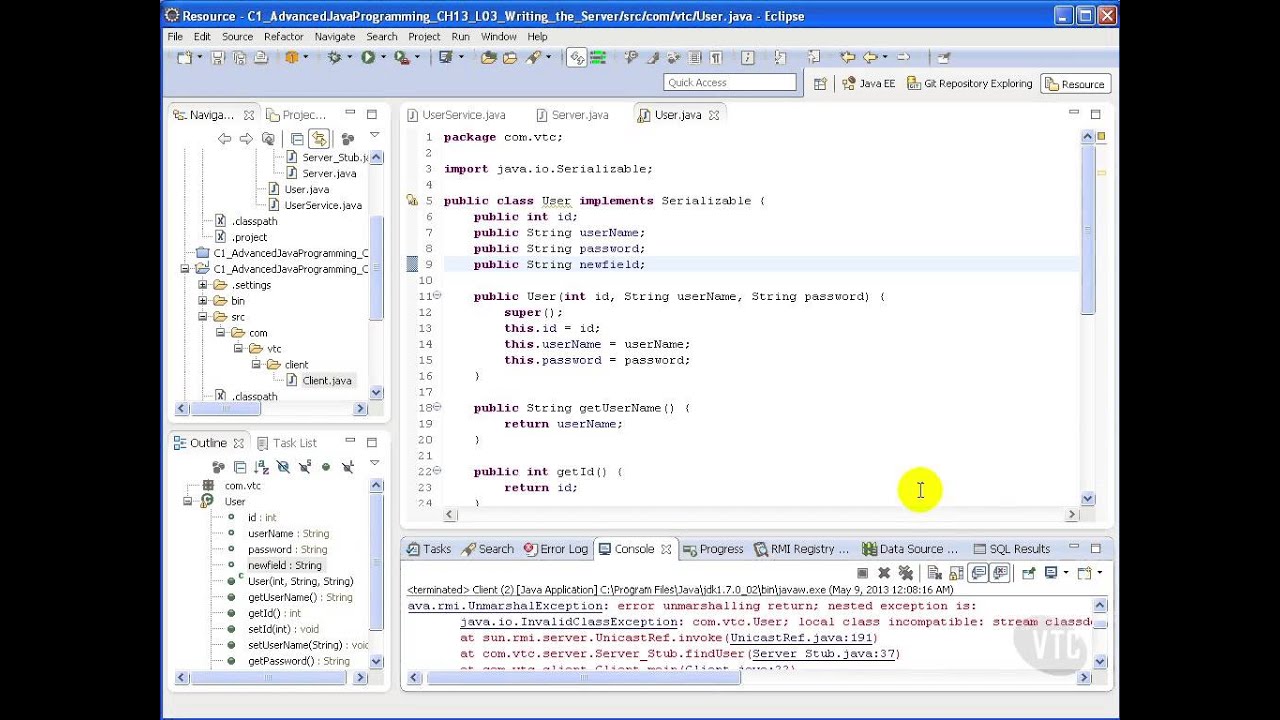VTC Player   Advanced Java Programming Java SE 7, RMI Troubleshooting Tips