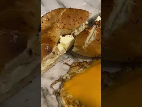 Everything Bagel with cream cheese and eggs