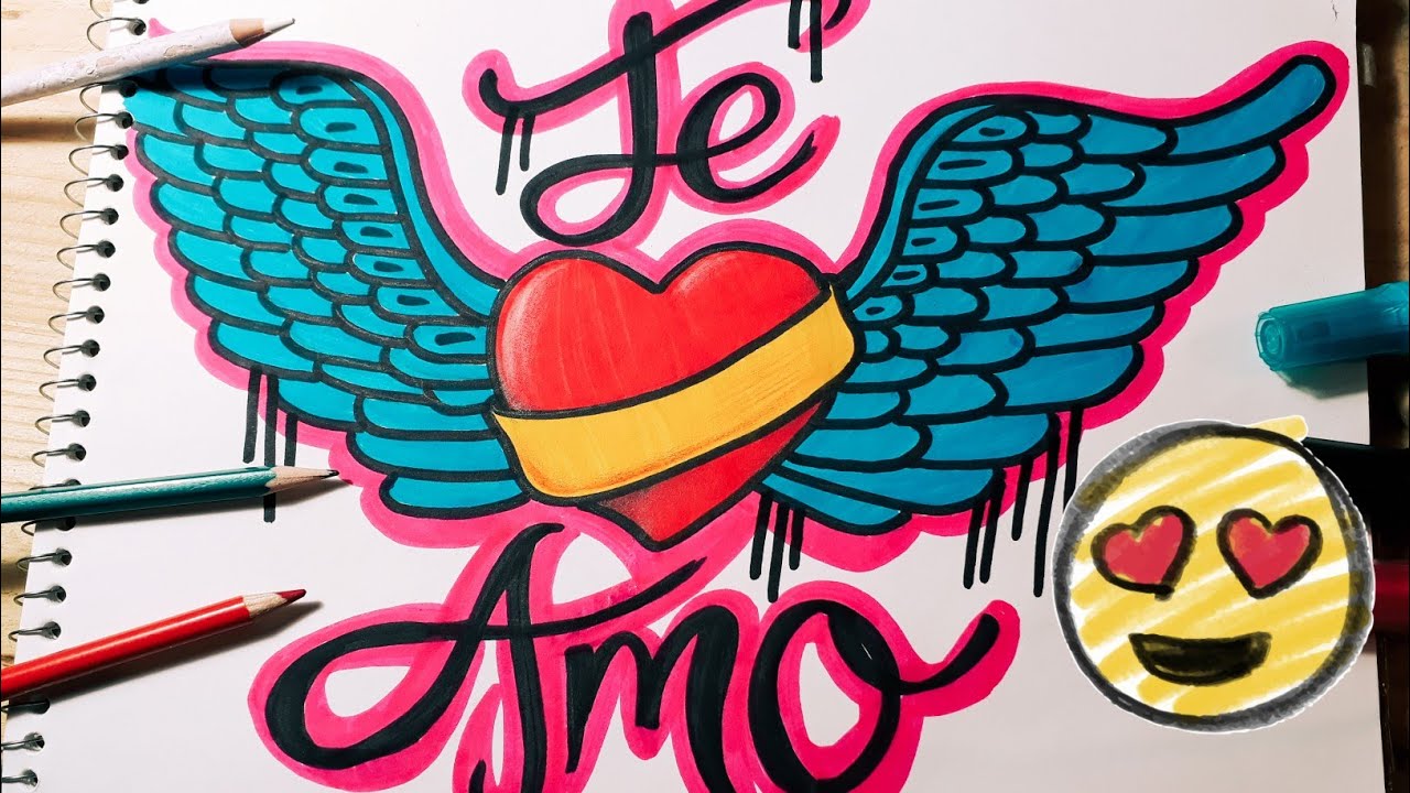 COMO DIBUJAR UN CORAZON Y LETRAS TE AMO || SPEED DRAWING