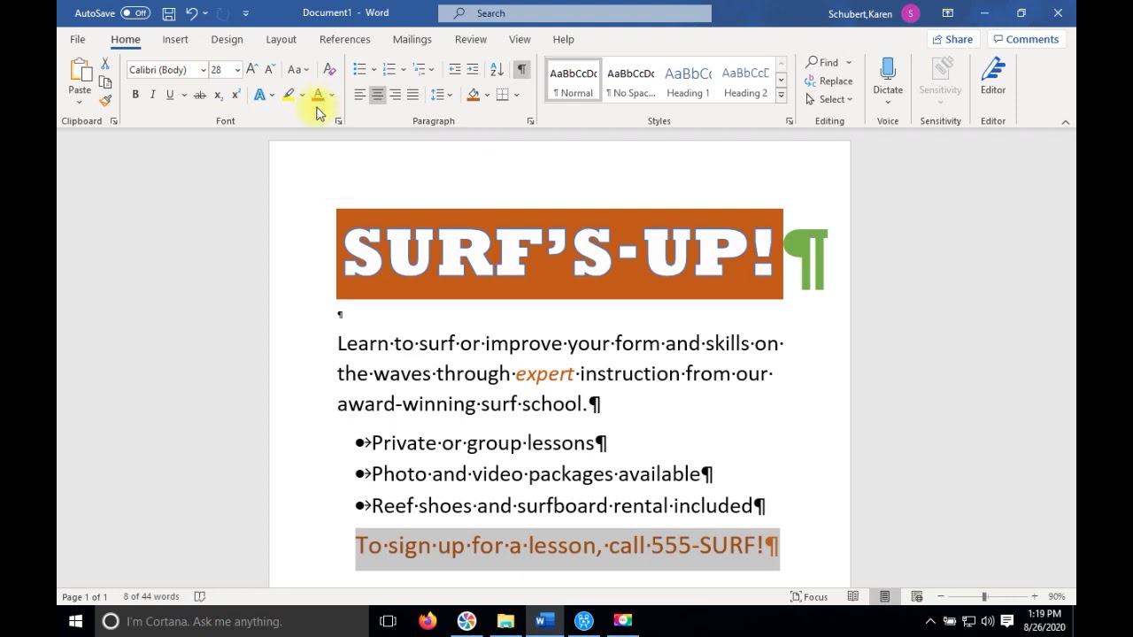 BUSN1150  MS Word Lab 1